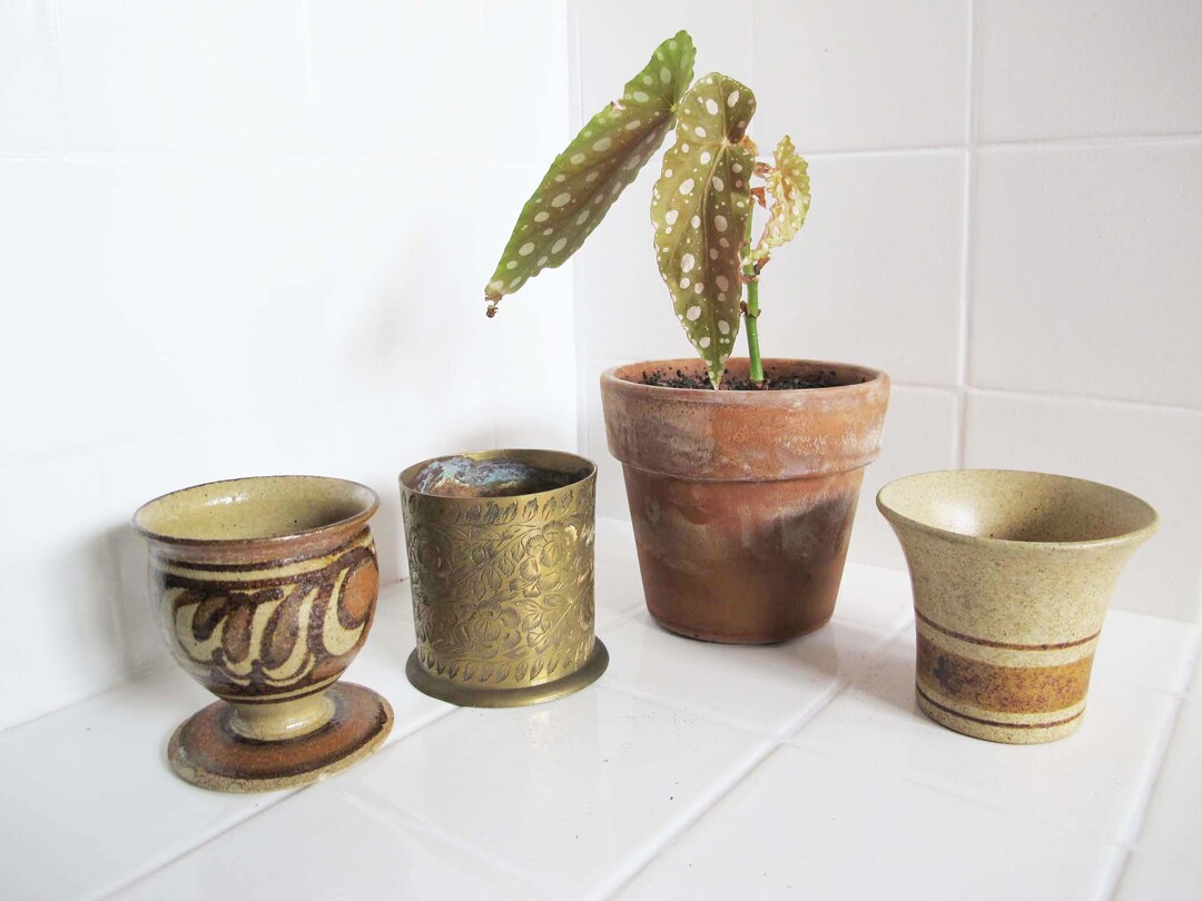 Vintage Set of 3 Mismatched Small Pots 70s Brass Ceramic Studio Pottery ...