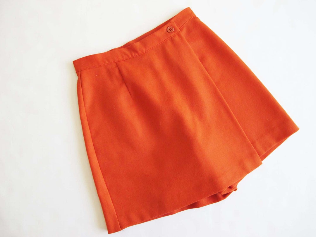 Vintage 90s Orange Wool Skort Mini Skirt XS 25 - 1990s Benetton High ...