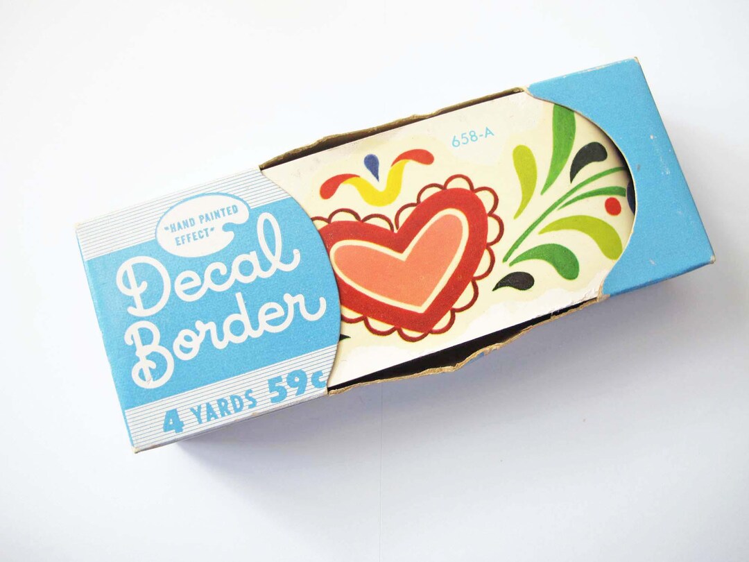 Vintage 1950s Decal Border Pink Heart and Green Leaf Deadstock Unused ...