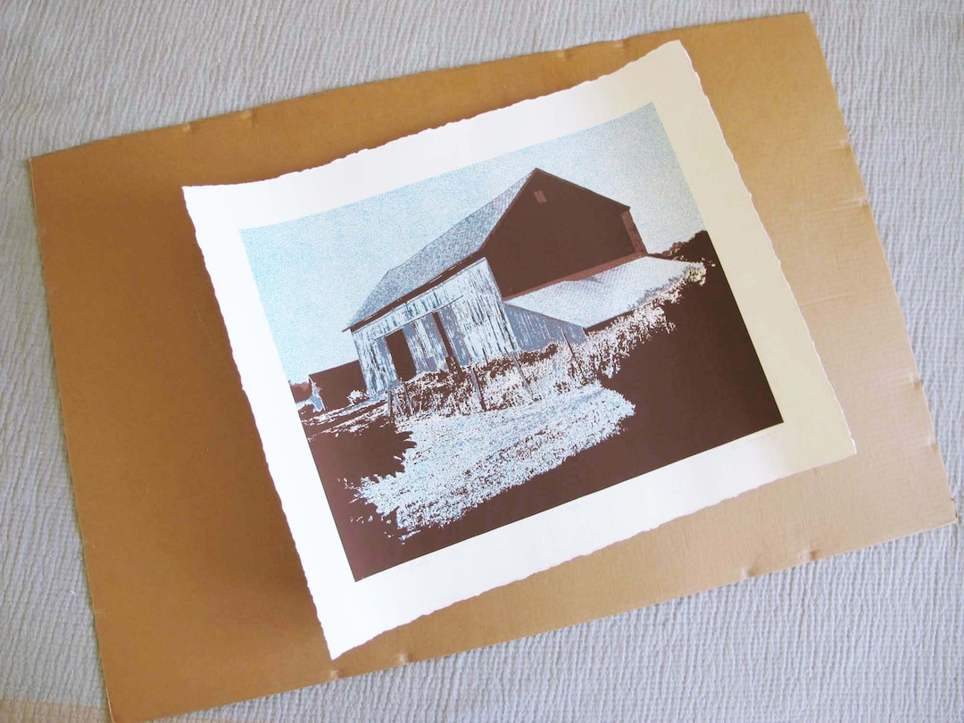 Vintage 70s Silkscreen Barn Sea Ranch Art Signed 23x19 - Landscape ...