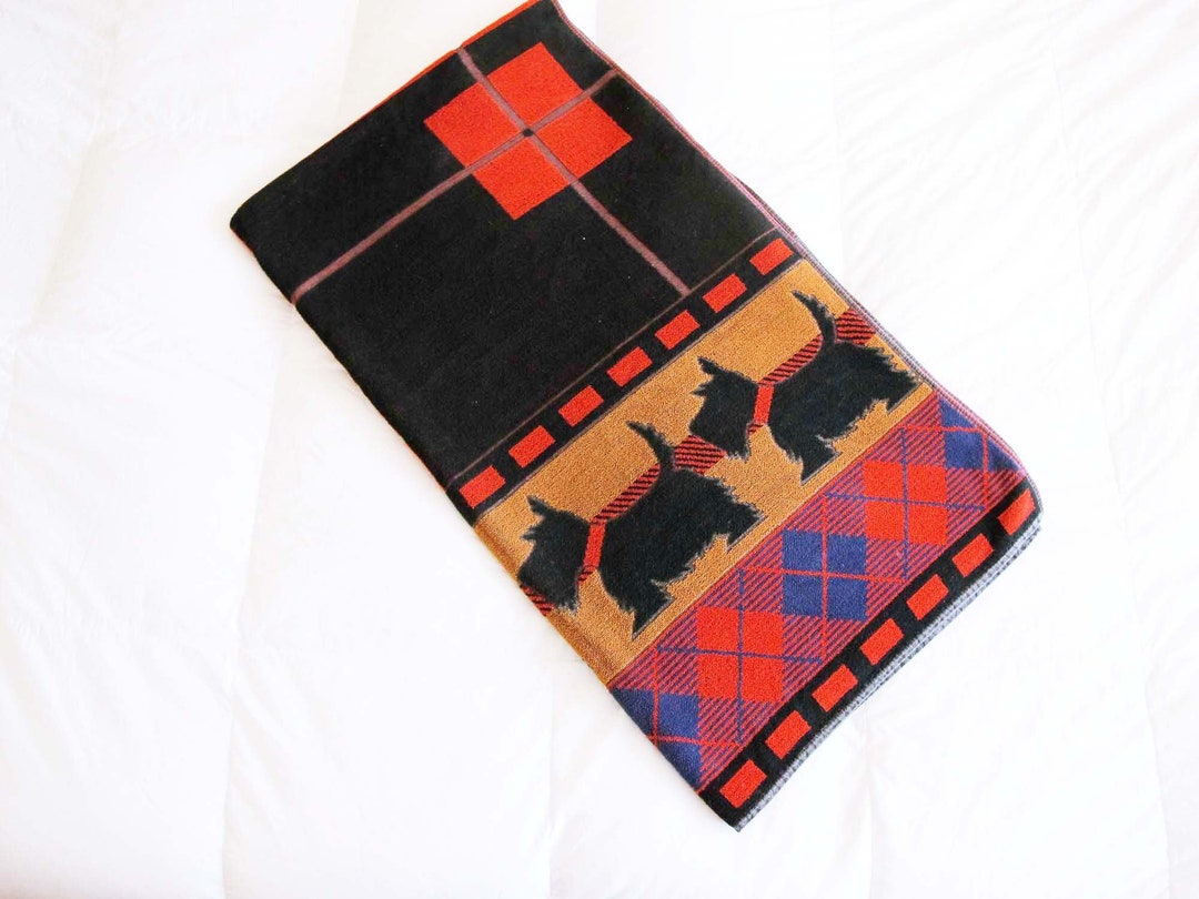 Vintage Scottie Dog Plaid Novelty Beach Pool Towel XL - 1980s Large ...