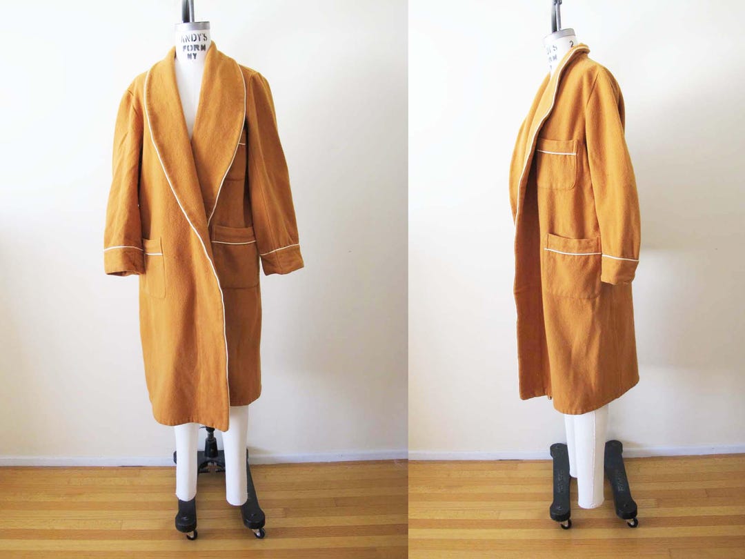 Vintage 60s Mustard Yellow Wool Robe Jacket S M - 1960s Smartex Shawl ...