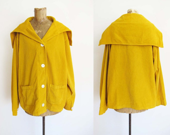 Vintage Mustard Yellow Corduroy Sailor Jacket L XL - Oversized Collar ...