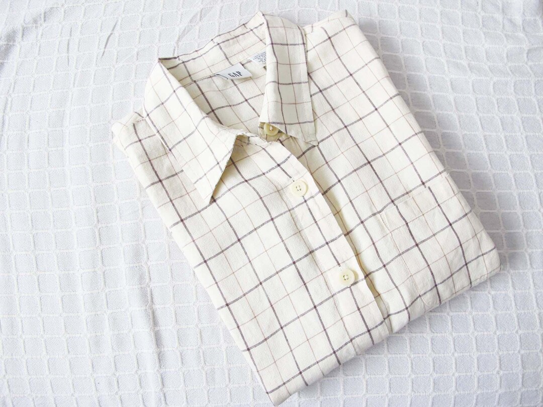 Vintage 90s GAP Linen Shirt: Windowpane Plaid Short Sleeve Top - Etsy