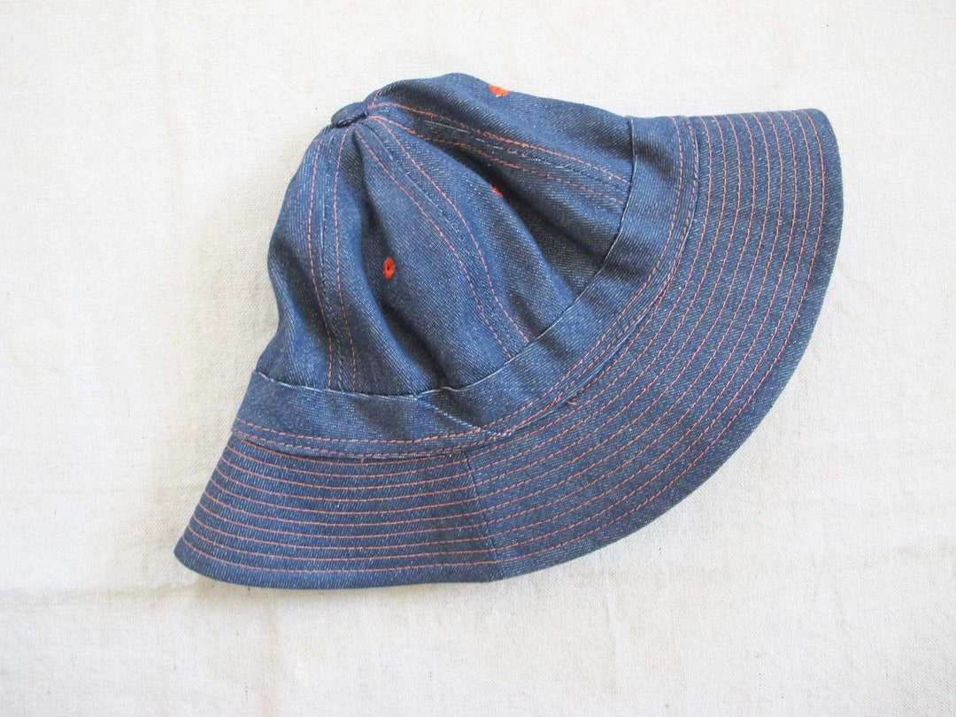 Vintage 70s Dark Blue Denim Bucket Hat Small Gender Neutral - Etsy