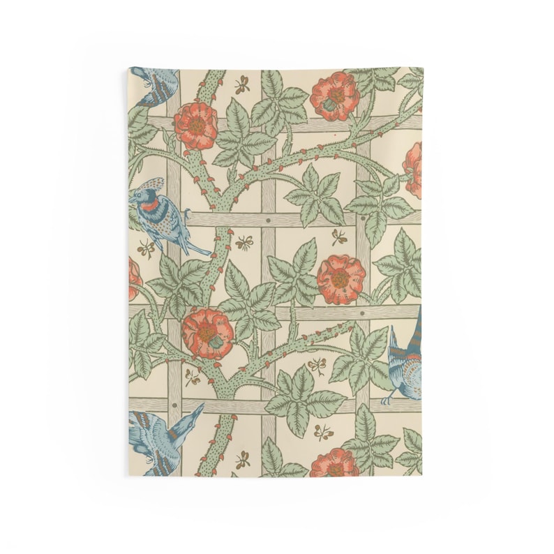 Trellis – William Morris Tapestry, Vintage Rose & Bird Botanical Wall ...