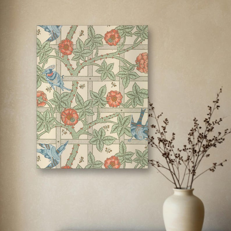 Trellis – William Morris Tapestry, Vintage Rose & Bird Botanical Wall ...