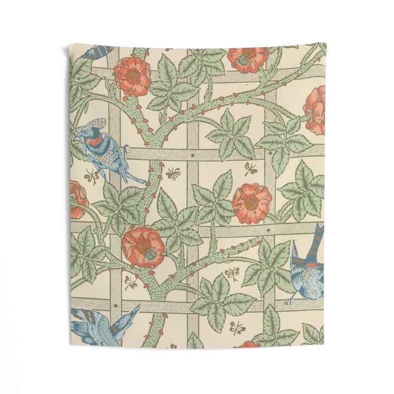 Trellis – William Morris Tapestry, Vintage Rose & Bird Botanical Wall ...
