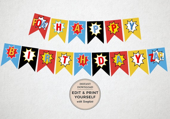 Superhero Birthday Banner, Editable Superhero Banner, Superhero Banner ...