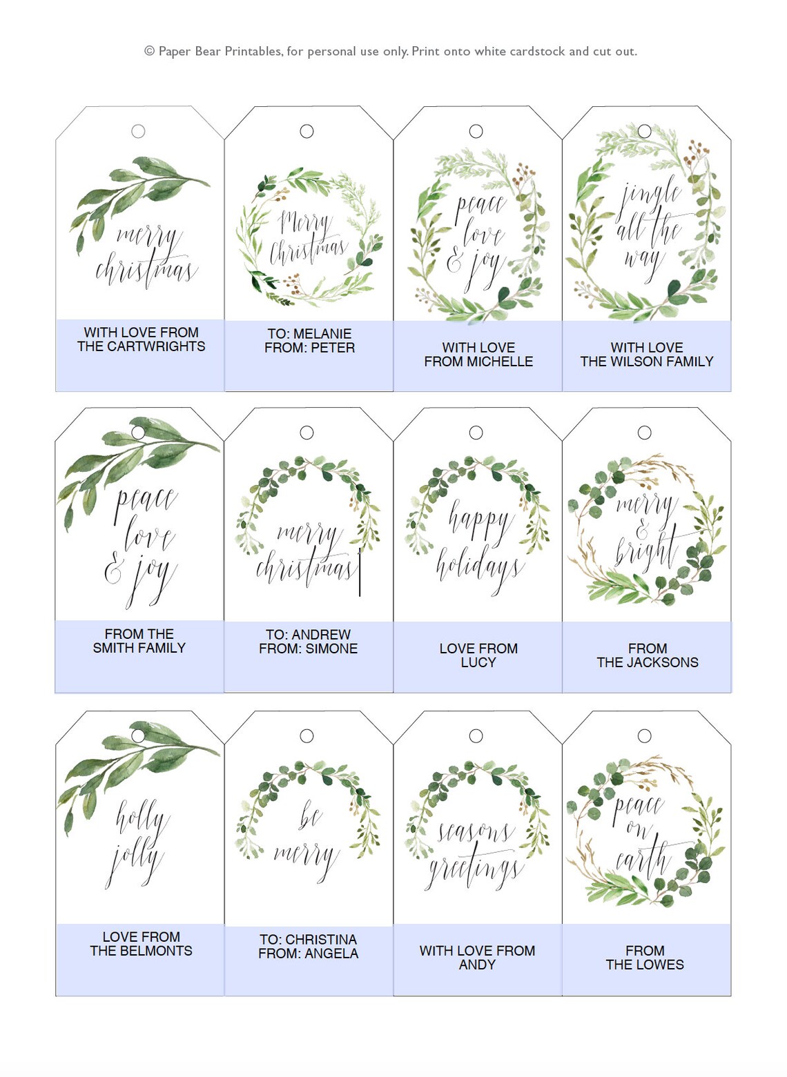 Editable Christmas Gift Tags, Greenery Wreath (instant Download) - Etsy