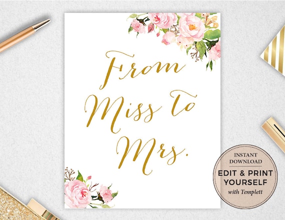 From Miss to Mrs Sign Editable Miss to Mrs Miss to Mrs From | Etsy