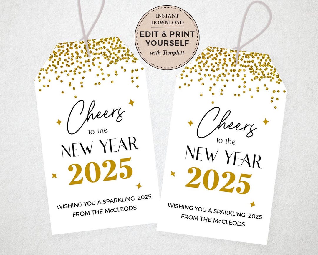 New Year Gift Tags, Printable New Year Tags, Editable New Year Tags ...