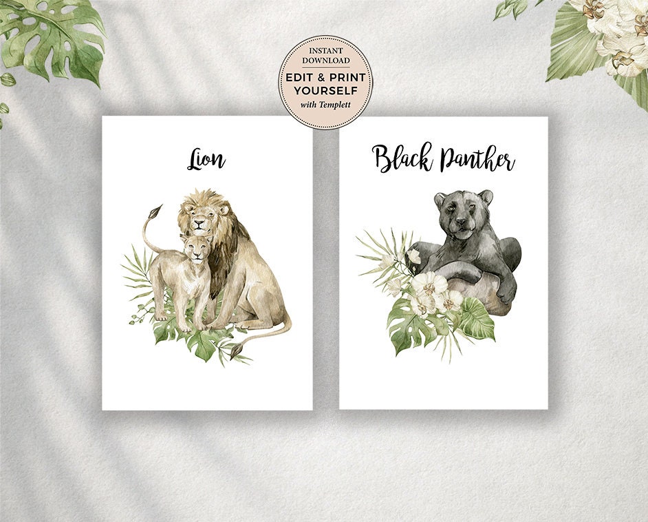 Editable Safari Animals Table Numbers: Jungle Seating Cards (templett ...