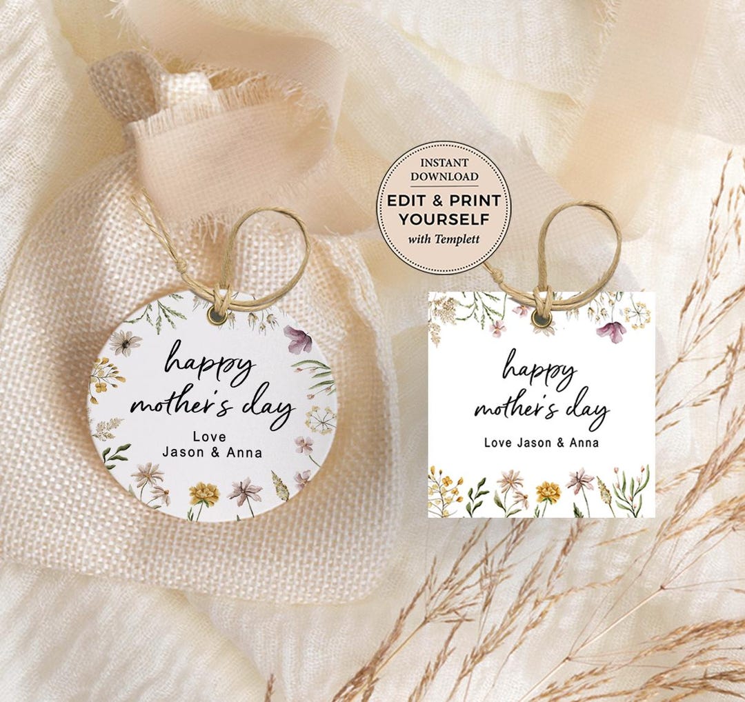 Editable Floral Mother's Day Tags, Printable Gift Tags (templett) - Etsy