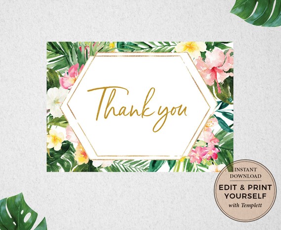 Thank You Card, Tropical Thank You Card, Bridal Shower Thank You, Baby ...
