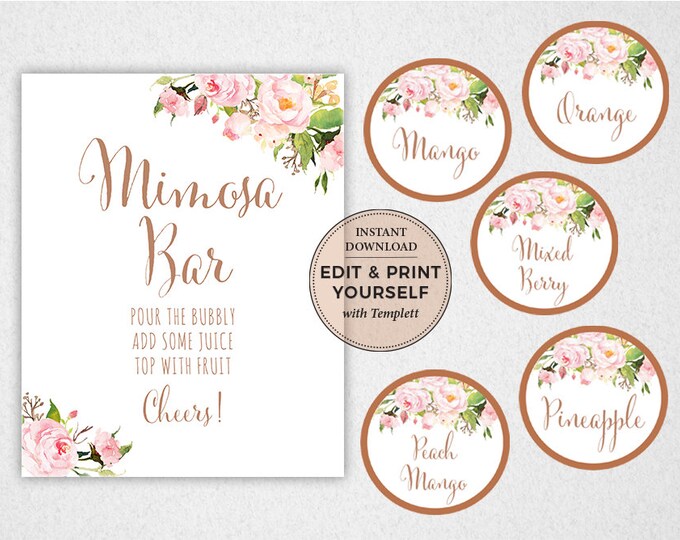 Mimosa Bar Sign & Juice Labels Mimosa Bar Labels Rose Gold - Etsy