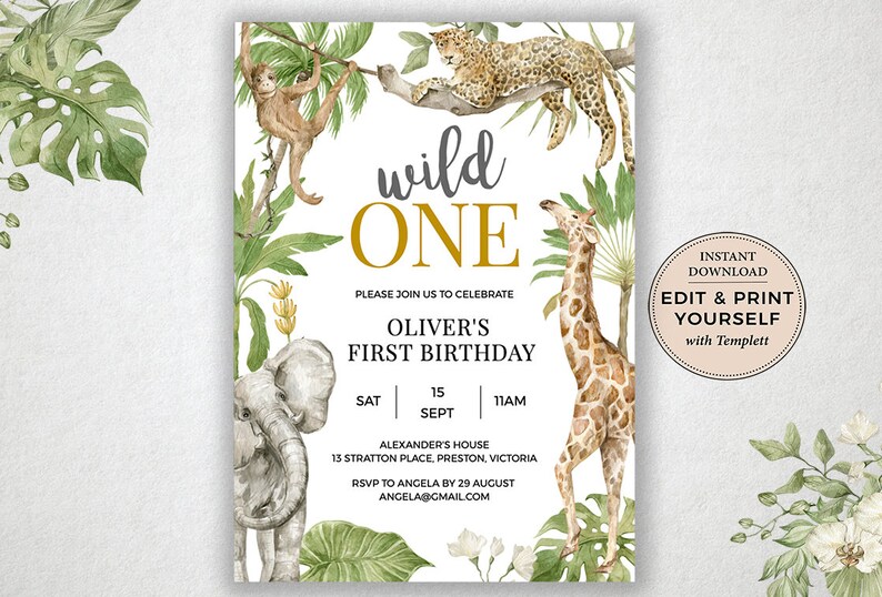 Editable Safari Birthday Invitation First Birthday | Etsy