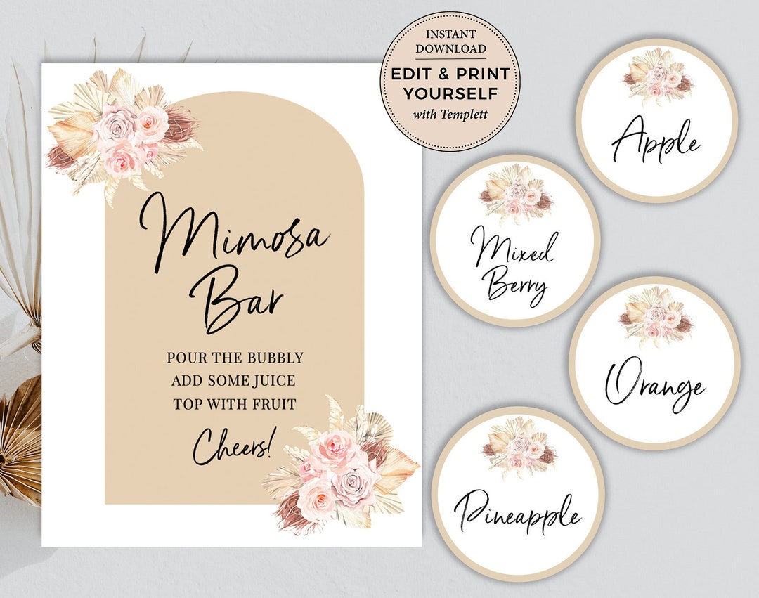 Mimosa Bar Sign & Juice Labels, Mimosa Bar Sign, Mimosa Bar, Juice ...