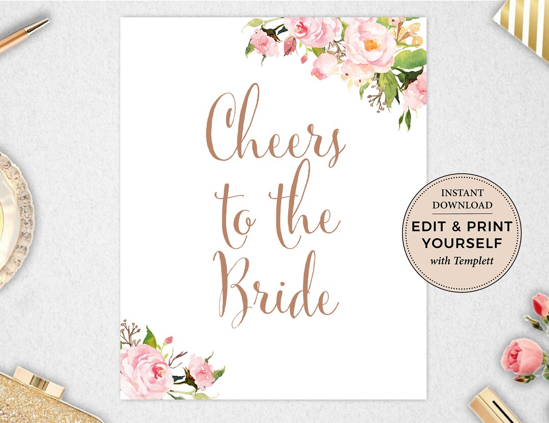 Cheers to the Bride Sign: Floral Bridal Shower Decor (INSTANT DOWNLOAD ...