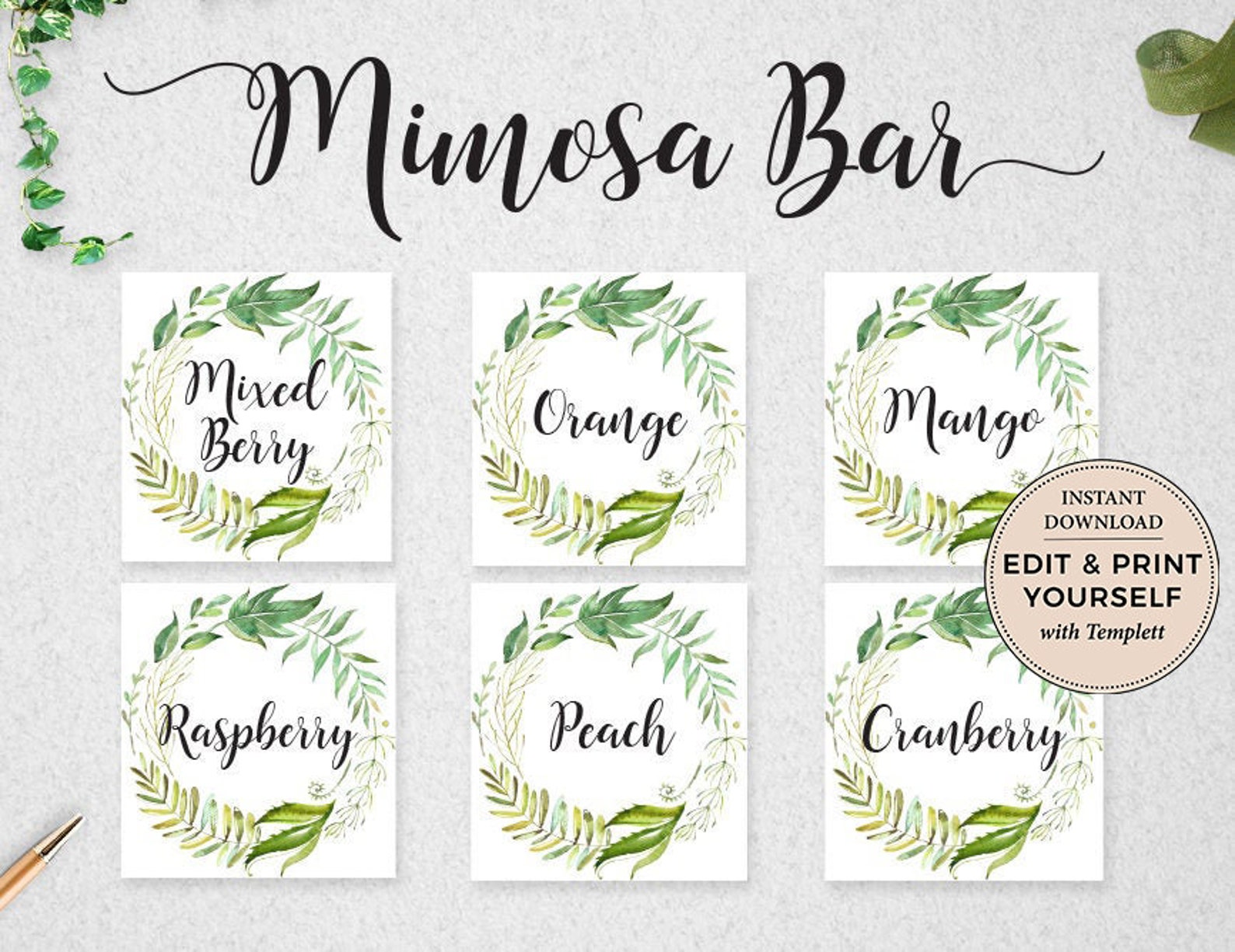 Mimosa Bar Juice Labels Editable Juice Labels Mimosa Bar | Etsy