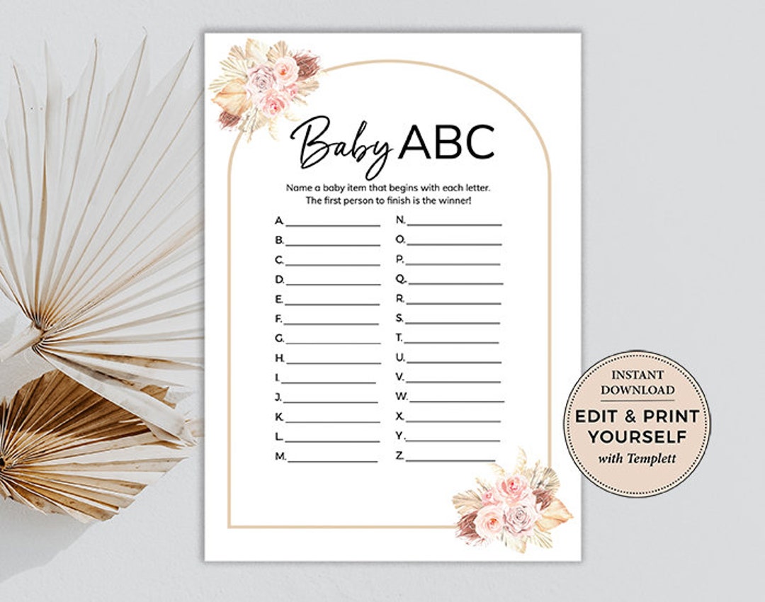 Baby ABC Game ABC Game Baby Shower Game Boho Baby Shower - Etsy