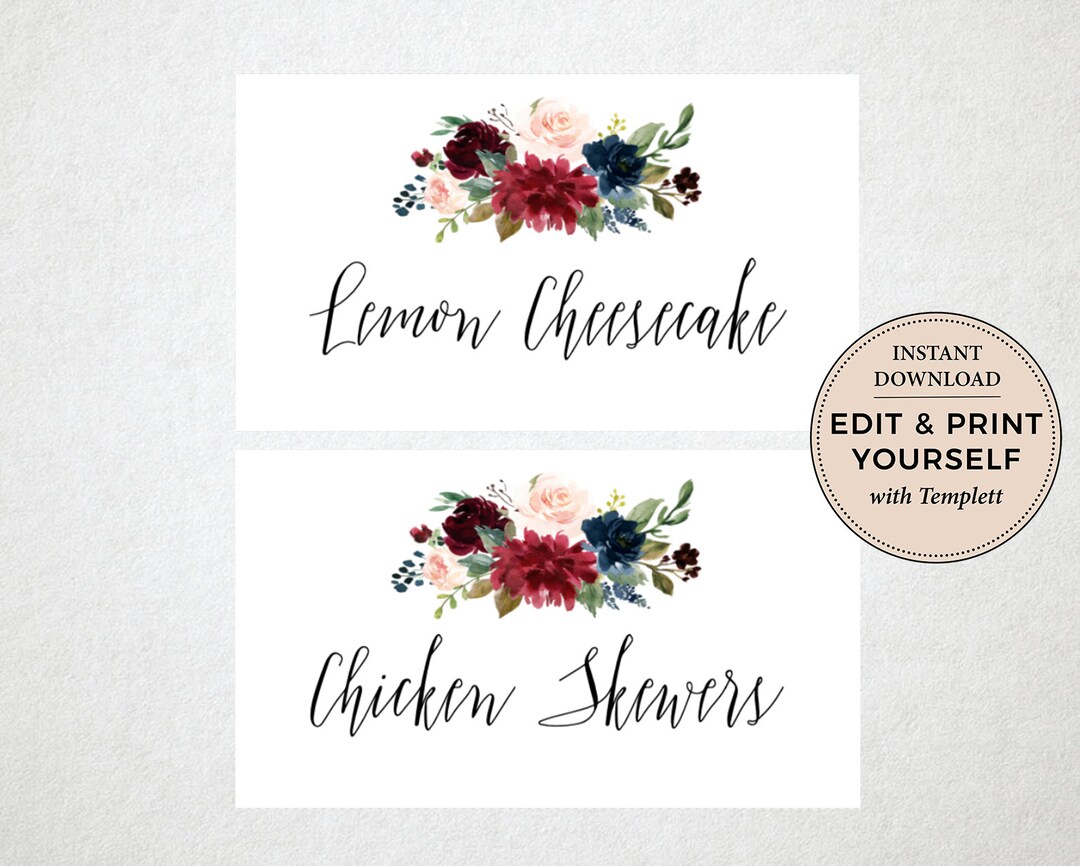 Food Labels, Editable Food Cards, Name Tags, Place Cards, Editable Name ...