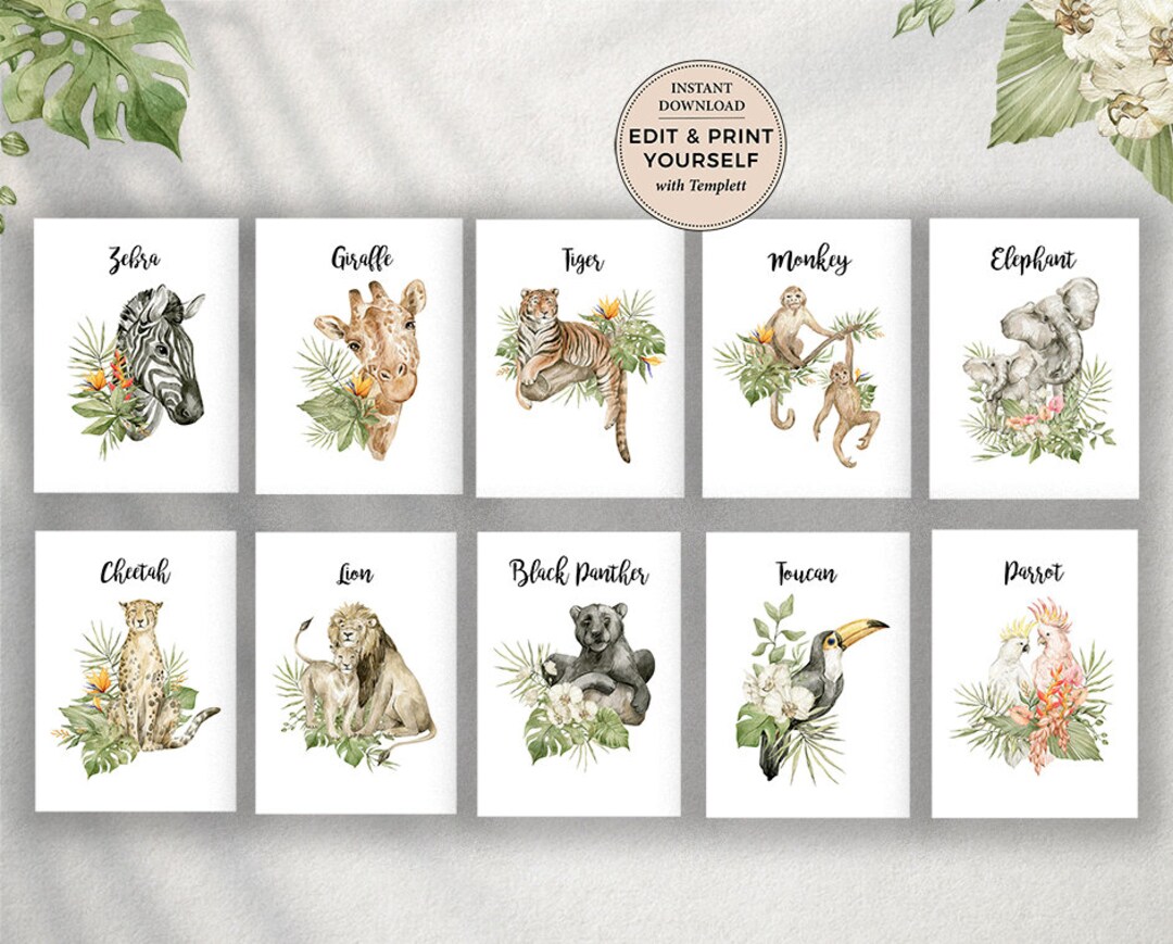 Editable Safari Animals Table Numbers Safari Seating Cards - Etsy