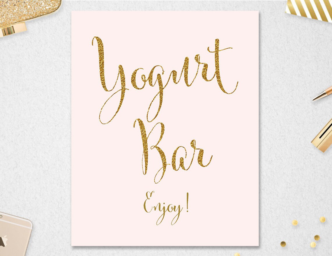 Blush & Gold Glitter Yogurt Bar Sign: Wedding, Bridal Shower (digital ...