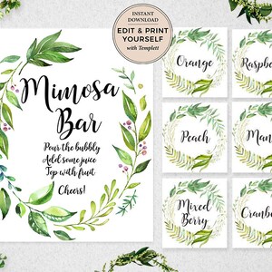 Mimosa Bar Juice Labels & Sign: Editable Bridal Shower Decor (digital ...