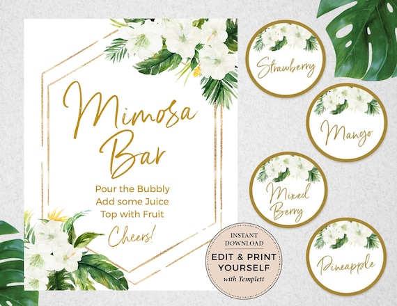Tropical Mimosa Bar Juice Labels and Sign Mimosa Bar Mimosa - Etsy