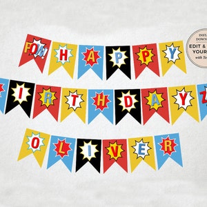Superhero Birthday Banner: Editable Party Decor (instant Download) - Etsy