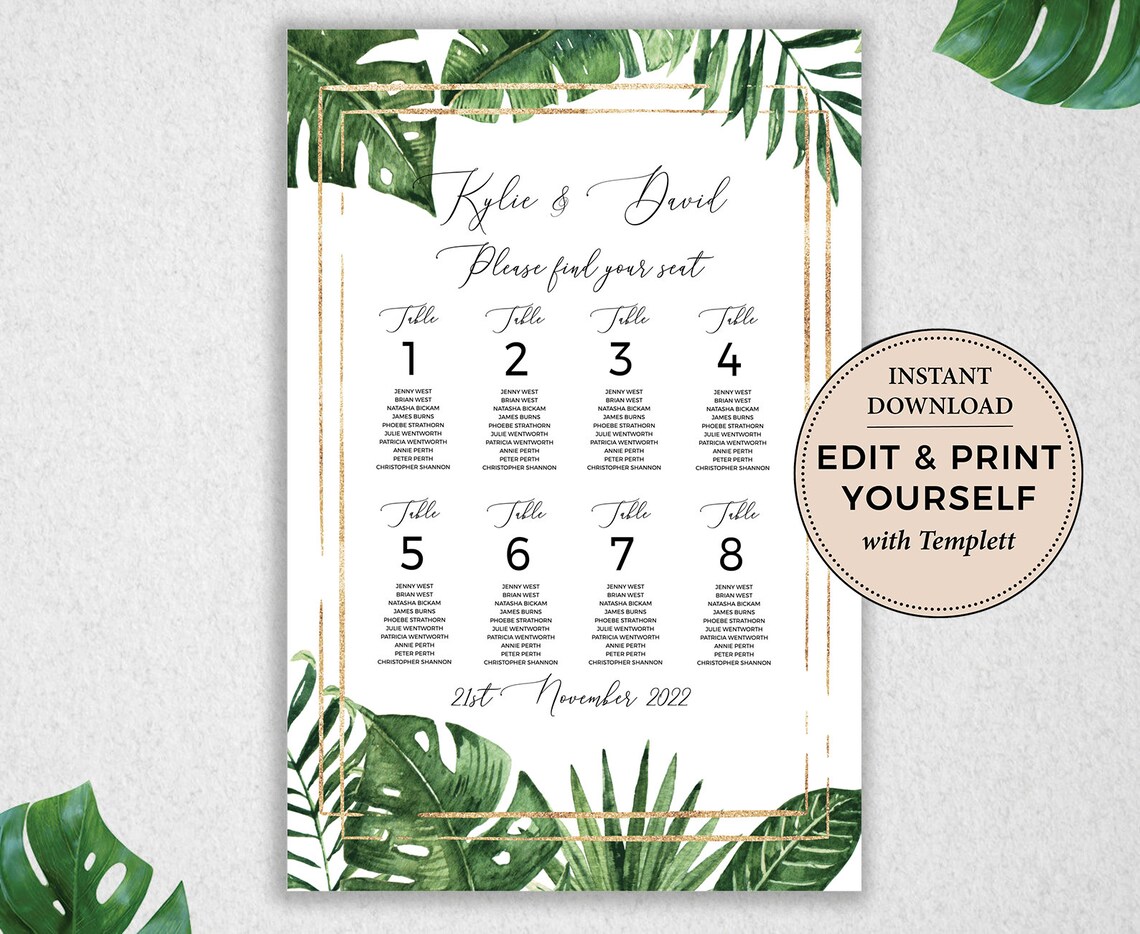 Table Seating Chart Seating Chart Seating Template Editable - Etsy