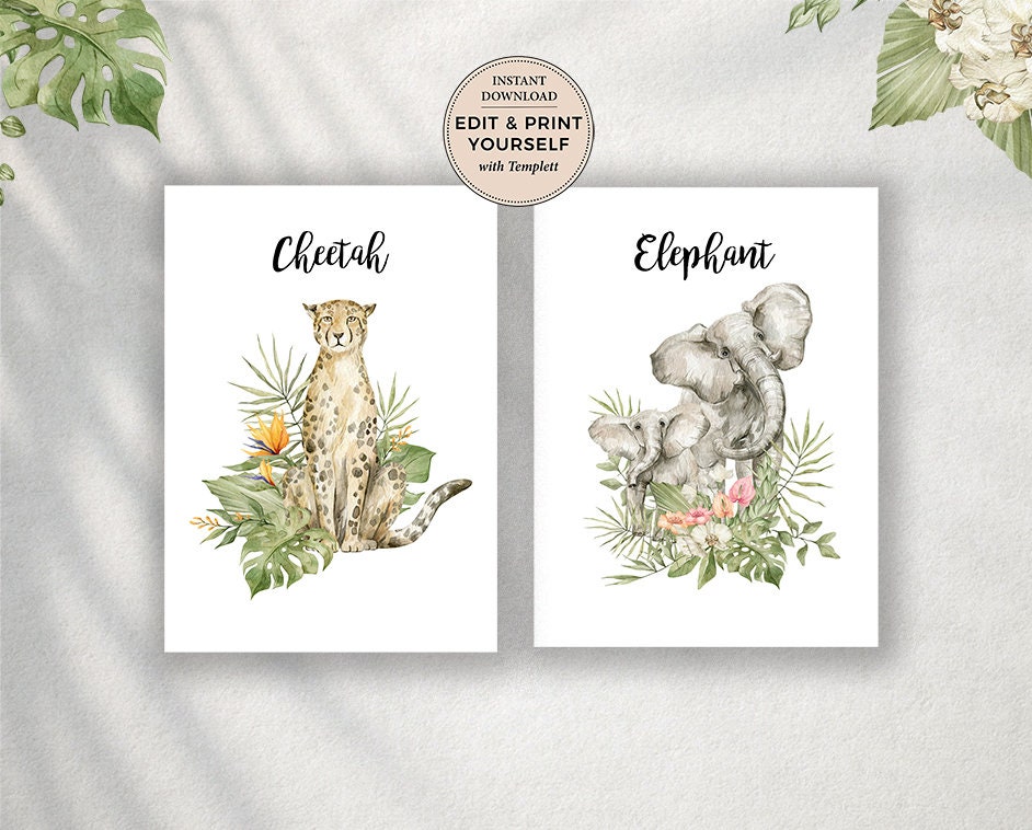 Editable Safari Animals Table Numbers: Jungle Seating Cards (templett ...