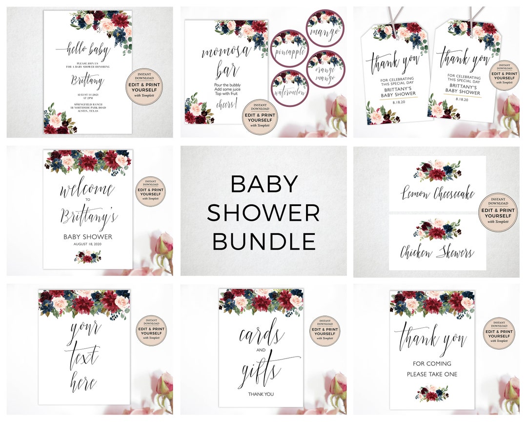 Editable Baby Shower Template Bundle: Floral Signs (instant Download ...