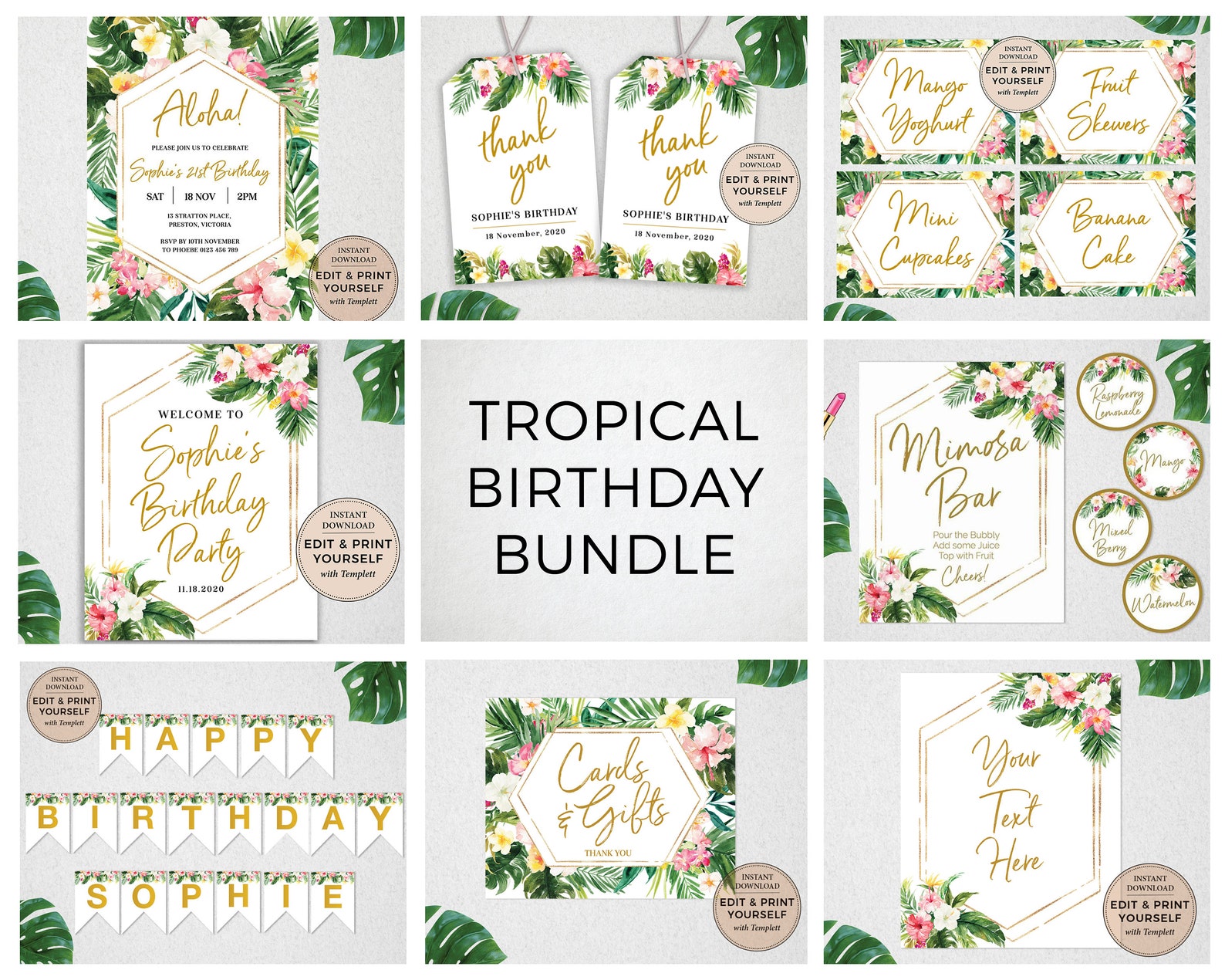 Tropical Birthday Bundle Tropical Birthday Editable Tropical | Etsy