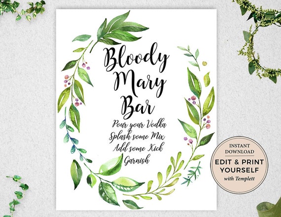 Bloody Mary Bar, Bloody Mary Bar Sign, Editable Bloody Mary Bar Sign ...