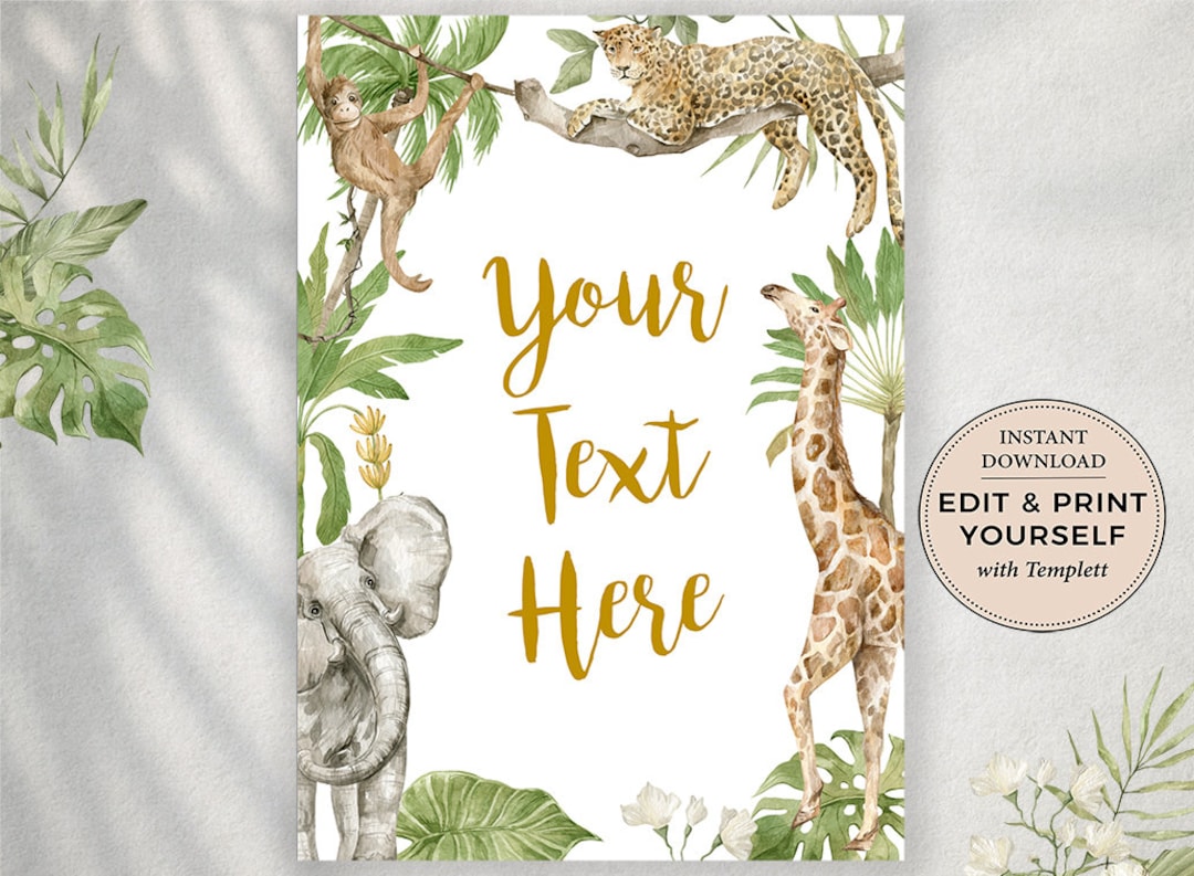 Editable Safari Sign, Safari Birthday Sign, Editable Template, Editable ...