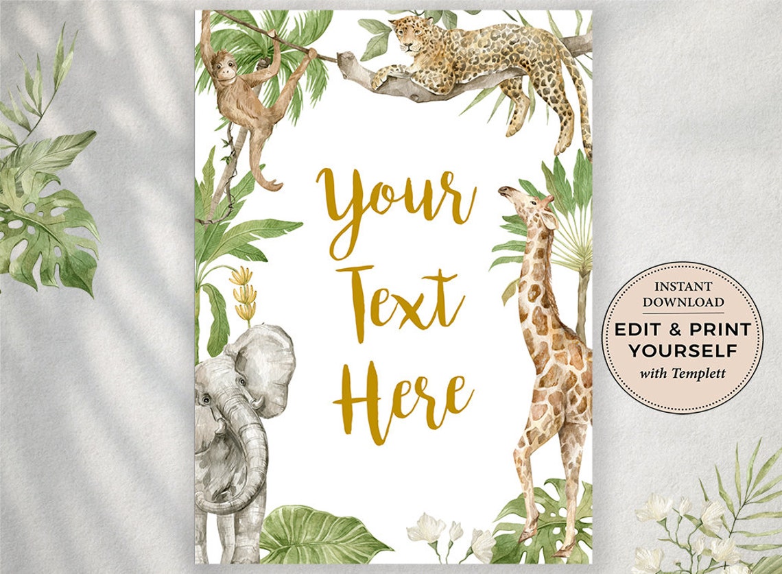Editable Safari Sign Safari Birthday Sign Editable Template - Etsy