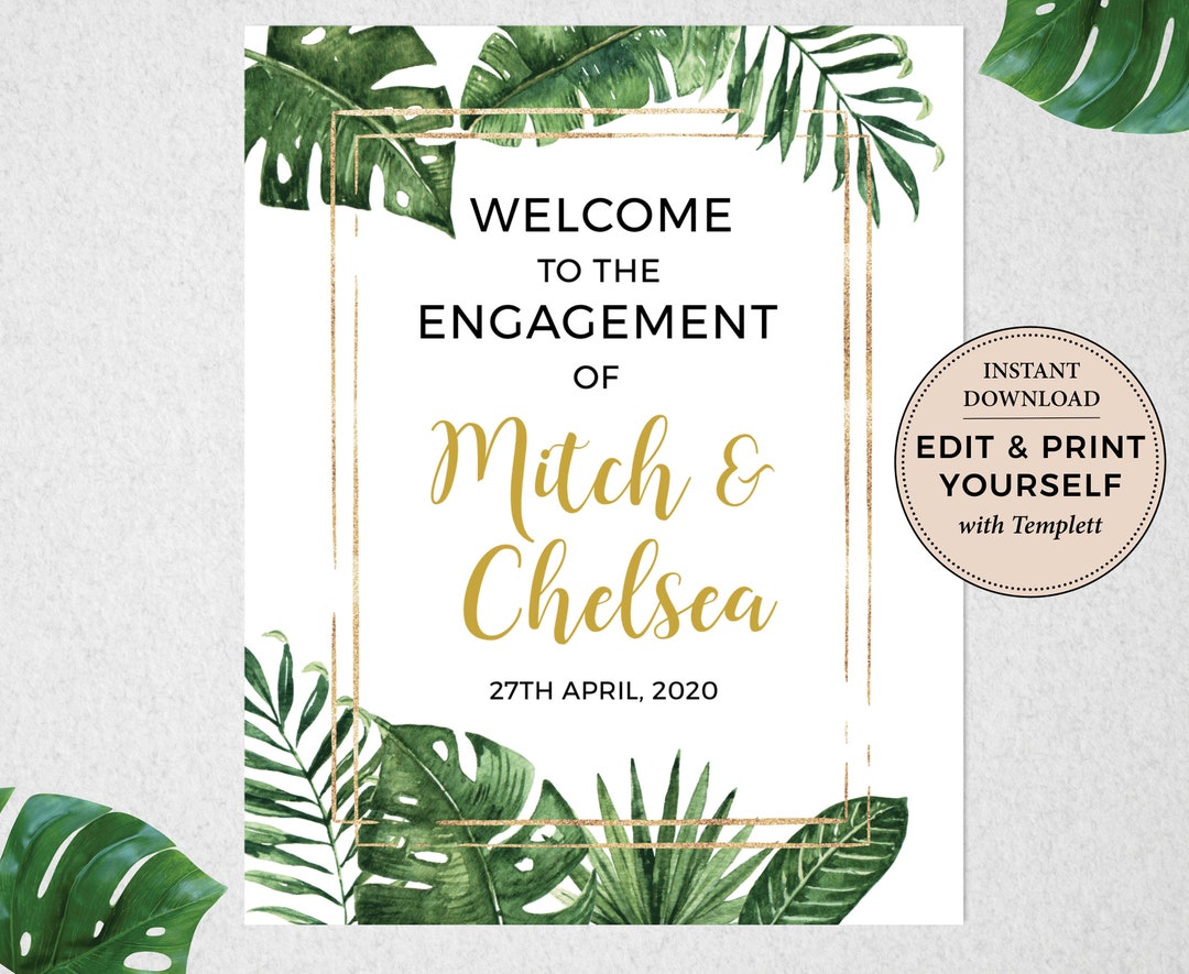 Tropical Engagement Welcome Sign: Editable Template (digital Download ...