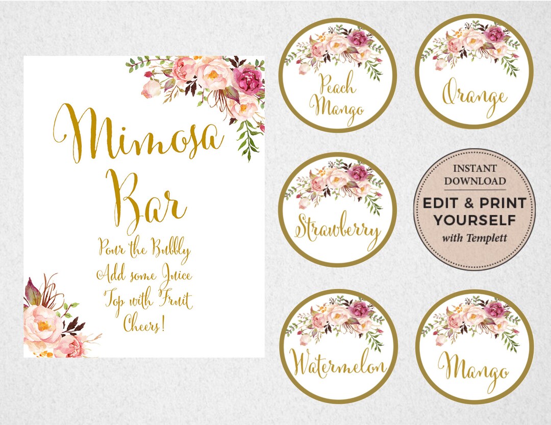 Mimosa Bar Sign & Juice Labels, Mimosa Bar Sign, Mimosa Bar, Juice ...
