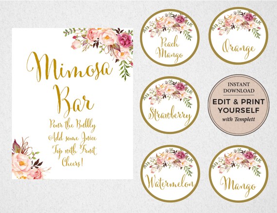 Mimosa Bar Sign & Juice Labels, Mimosa Bar Sign, Mimosa Bar, Juice ...