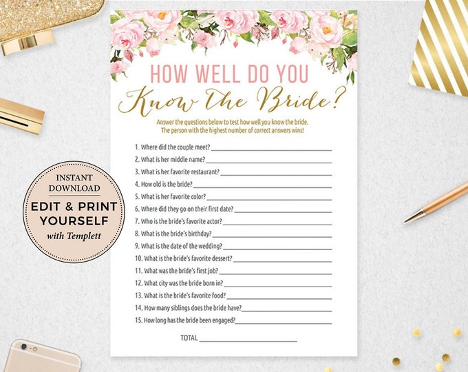 Bridal Shower Game * How Well Do You Know the Bride - Etsy Canada