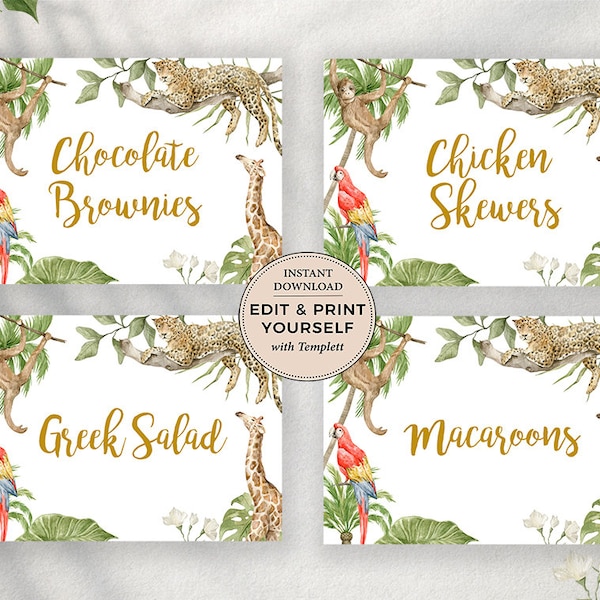 Safari Food Labels - Etsy