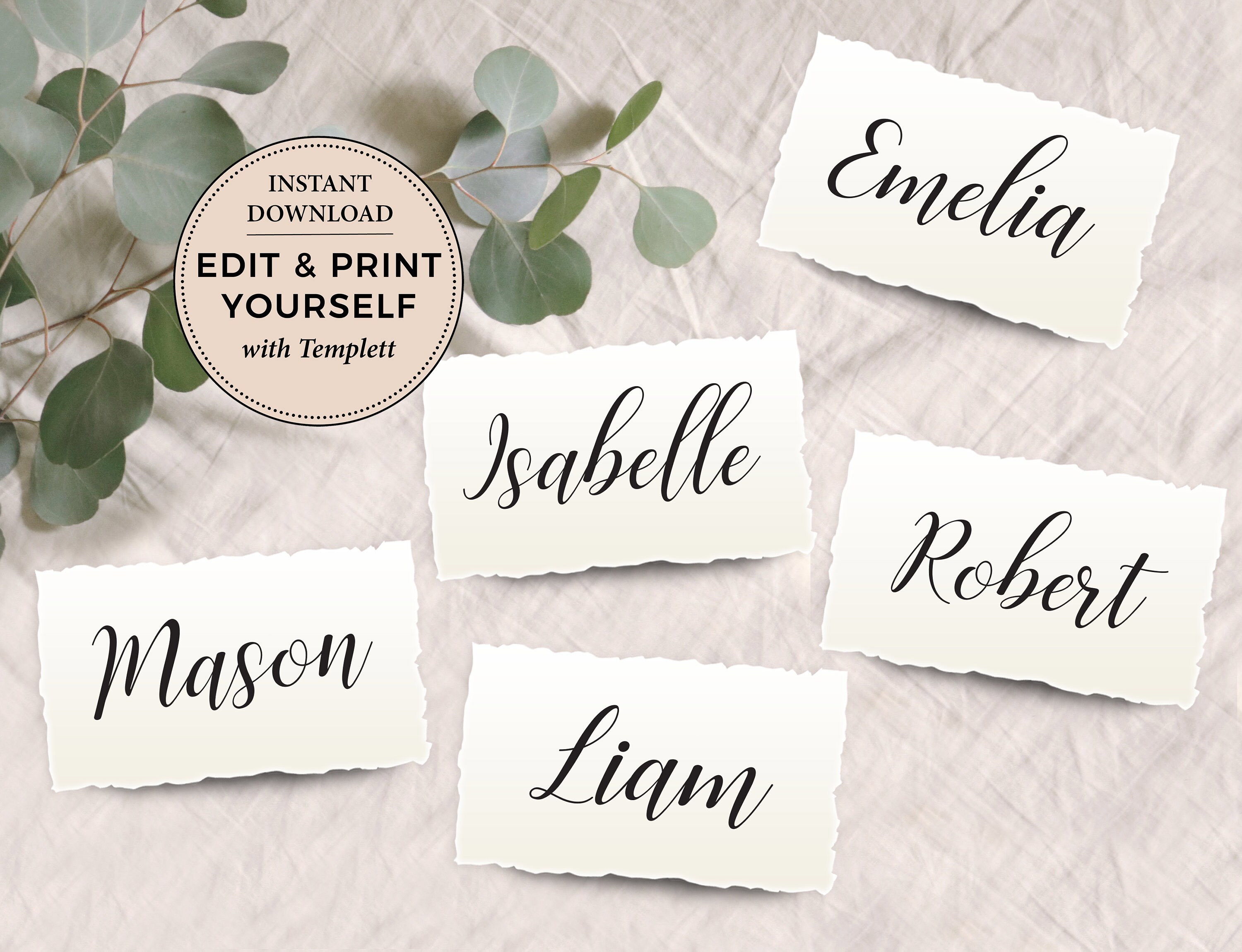 Editable Calligraphy Name Tags: Wedding Place Cards (templett Digital ...