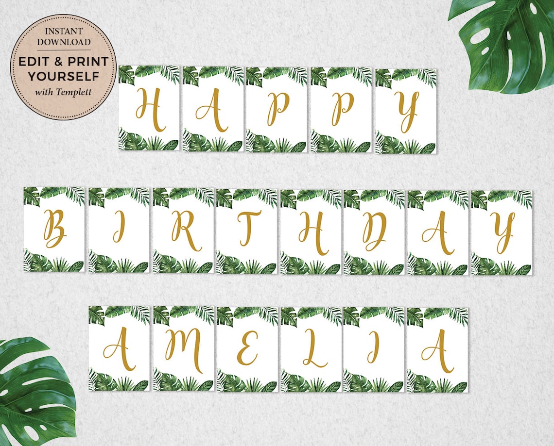 Birthday Banner Editable Birthday Banner Tropical Banner - Etsy Australia