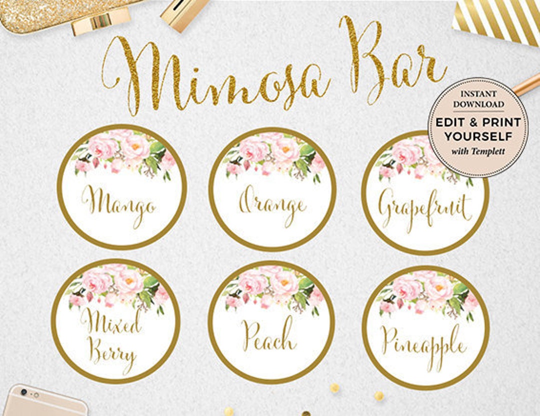 Mimosa Bar Juice Labels: Editable Bridal Shower Decor (instant Download ...