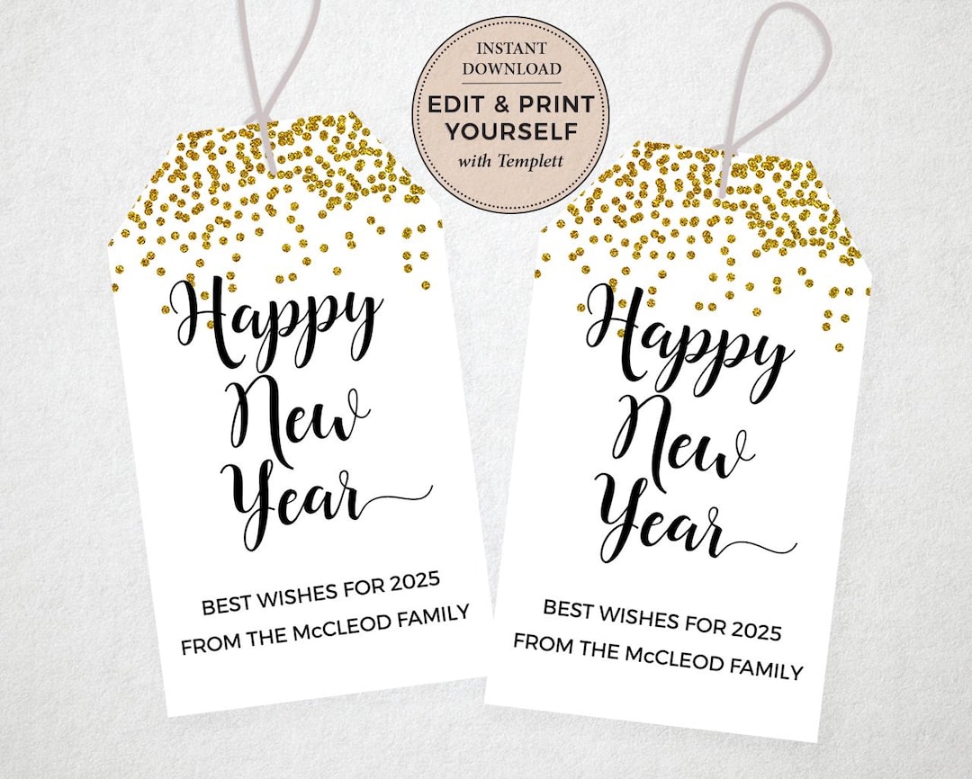New Year Gift Tags, Printable New Year Tags, Editable New Year Tags ...