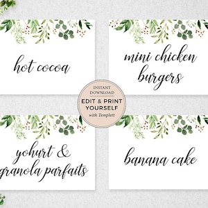 Editable Food Labels: Floral Place Cards, Name Tags (instant Download ...
