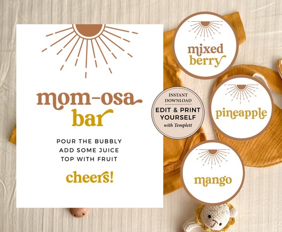 Mom-osa Bar Sign & Juice Labels, Mom-osa Bar Sign, Mom-osa Bar, Here ...