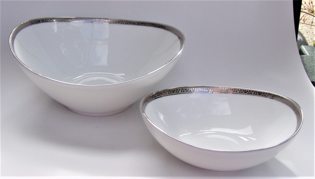 Pair of White Bowls With Silver Rim - Etsy